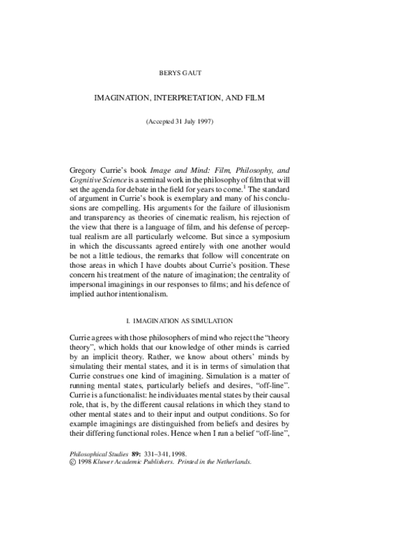 (PDF) Imagination, Interpretation, and Film