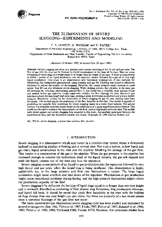 Pdf The Elimination Of Severe Slugging—experiments And Modeling