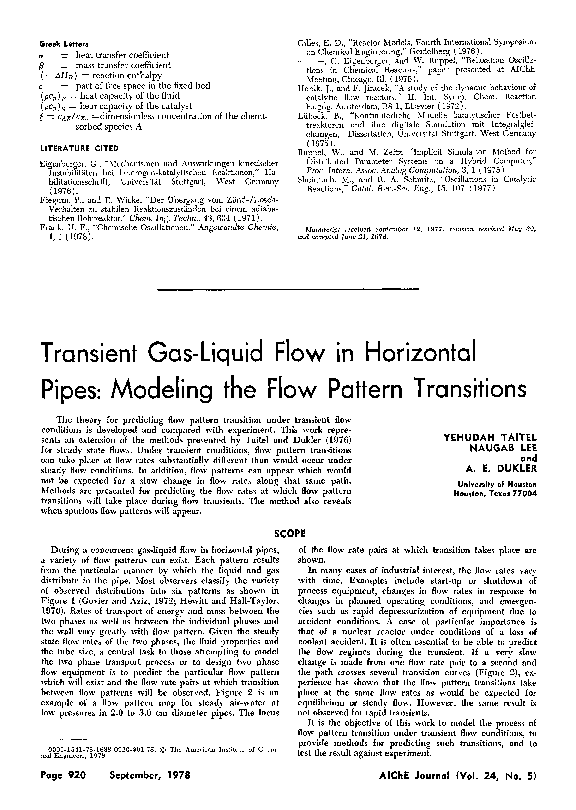 (PDF) Transient gas-liquid flow in horizontal pipes: Modeling the flow ...