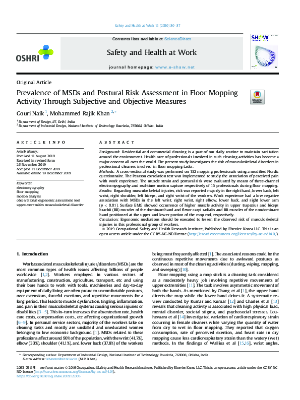 (PDF) Prevalence of MSDs and Postural Risk Assessment in Floor Mopping ...