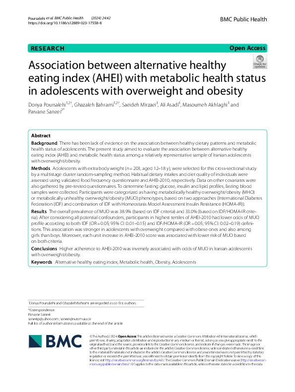 (PDF) Association between alternative healthy eating index (AHEI) with ...