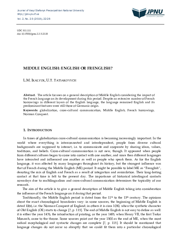 (PDF) Middle English: English or Frenglish?