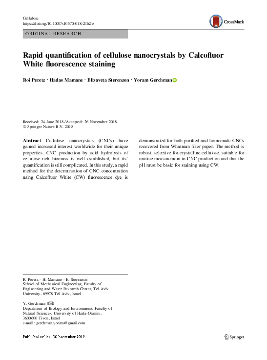 (PDF) Rapid quantification of cellulose nanocrystals by Calcofluor ...