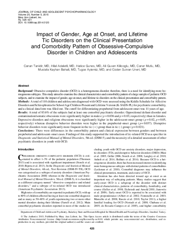 (PDF) Impact of Gender, Age at Onset, and Lifetime Tic Disorders on the Clinical Presentation ...