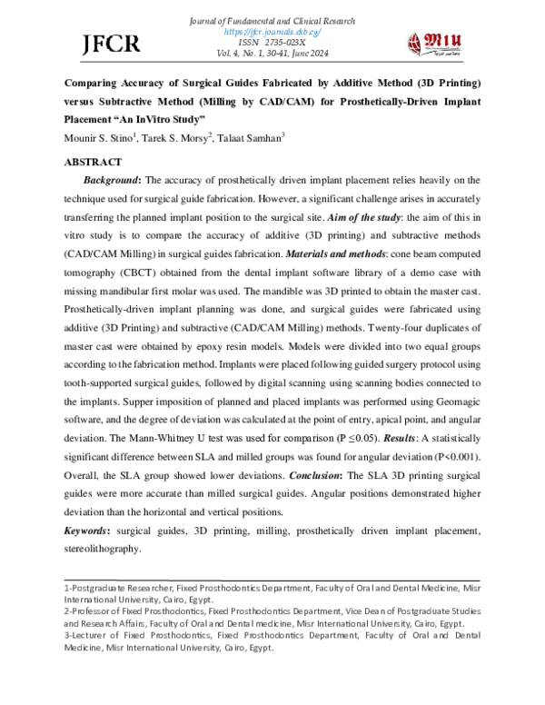 (PDF) Comparing Accuracy Of Surgical Guides Fabricated By Additive ...