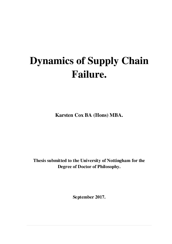 (PDF) Dynamics of supply chain failure