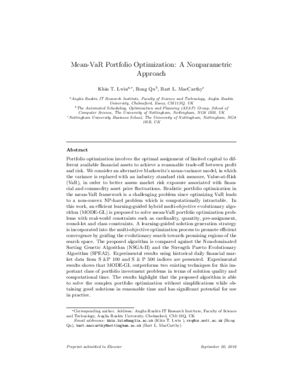 Pdf Mean Var Portfolio Optimization A Nonparametric Approach
