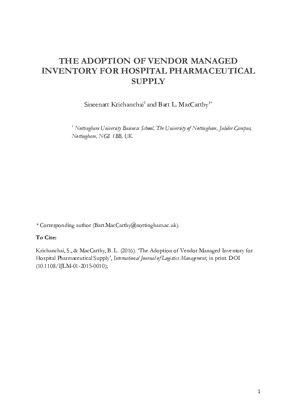 (PDF) The adoption of vendor managed inventory for hospital ...