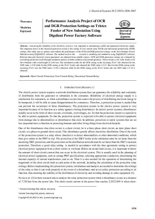 (PDF) Performance Analysis Project of OCR and DGR Protection Settings on Tristex Feeder of New ...