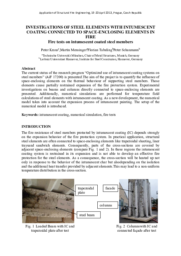 (PDF) Investigations of steel elements with intumescent coating ...