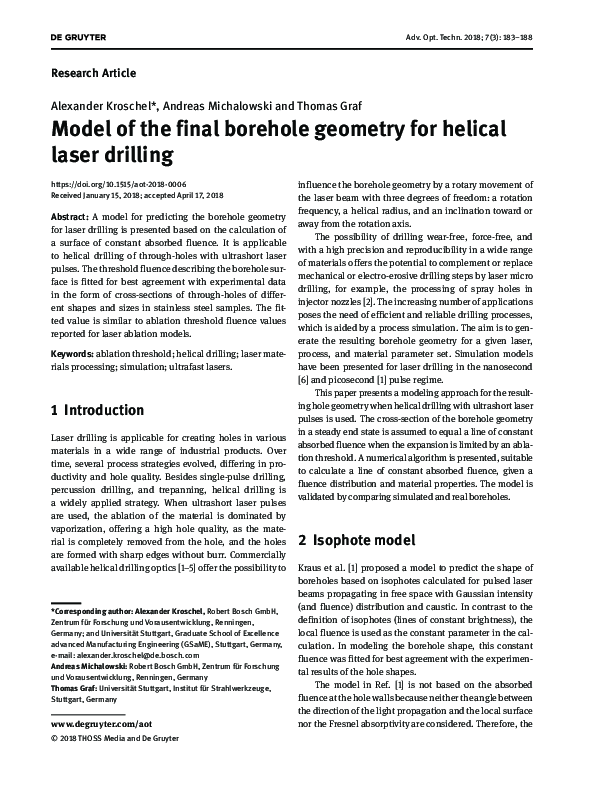 (PDF) Model of the final borehole geometry for helical laser drilling