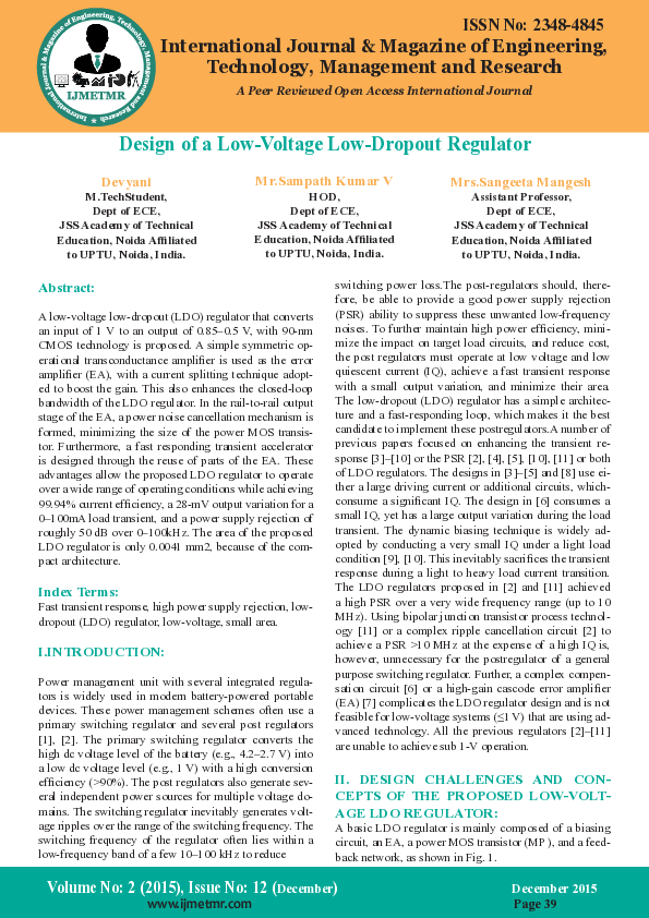 (PDF) Design of a Low-Voltage Low-Dropout Regulator