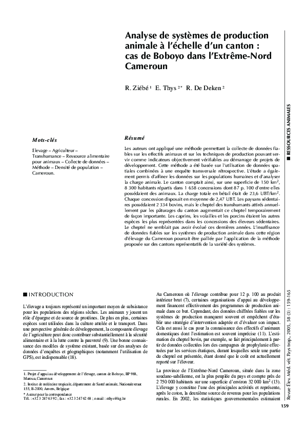(PDF) Analyse de systèmes de production animale à l’échelle d’un canton : cas de Boboyo dans l ...
