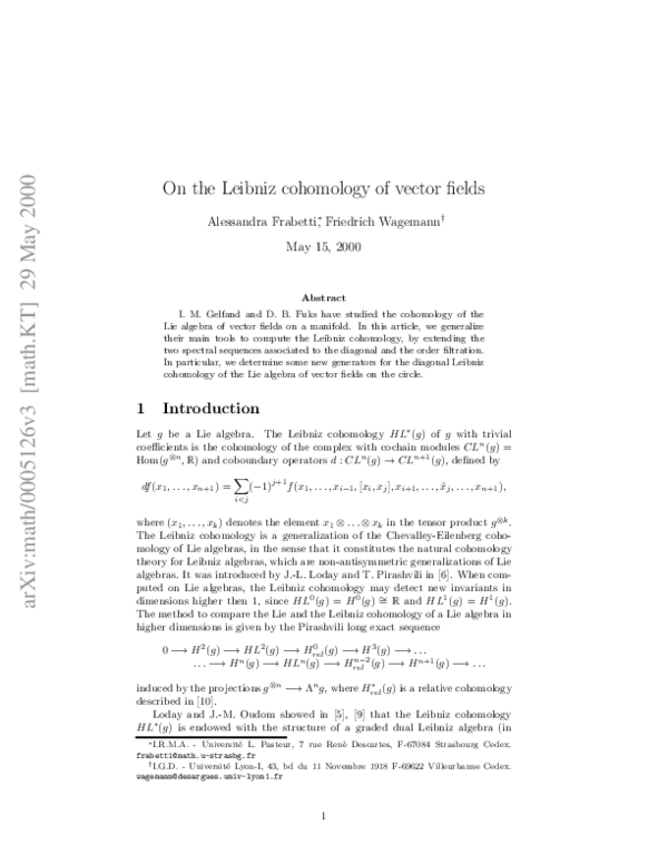 (PDF) On the Leibniz cohomology of vector fields