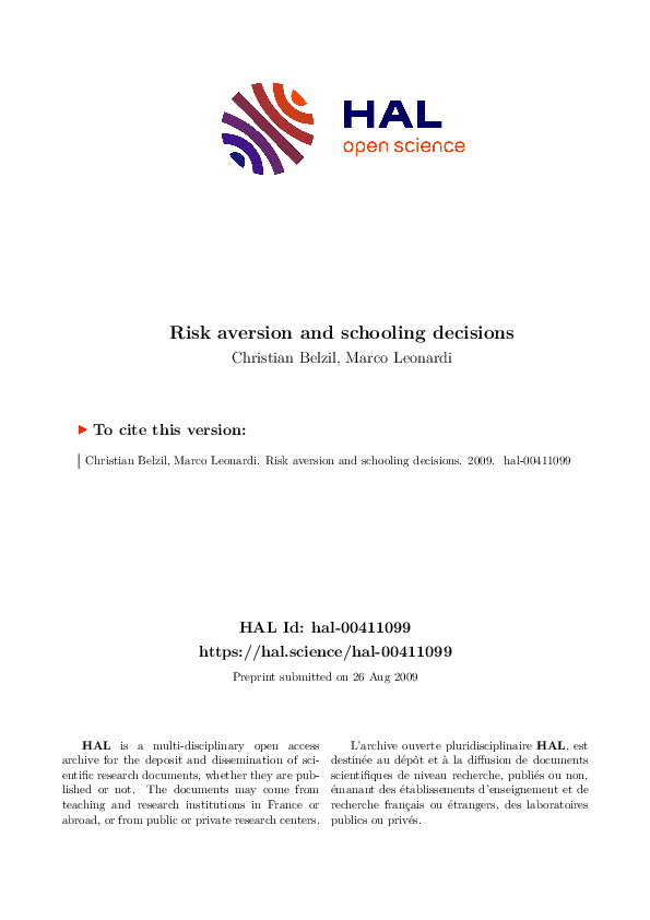 (PDF) Risk Aversion and Schooling Decisions