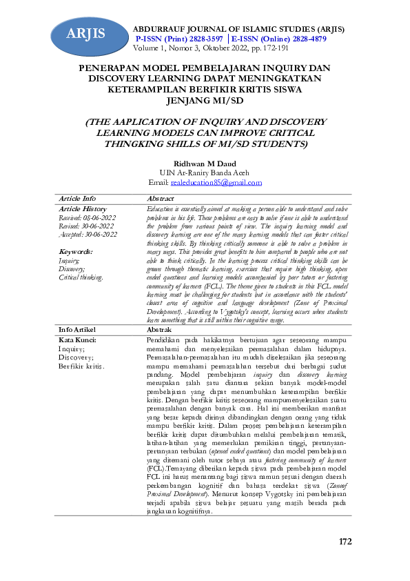 (PDF) Penerapan Model Pembelajaran Inquiry dan Discovery Learning Dapat Meningkatkan ...