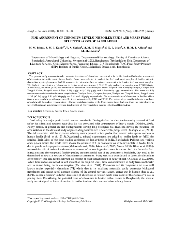 (PDF) Risk Assessment of Chromium Levels in Broiler Feeds and Meats ...