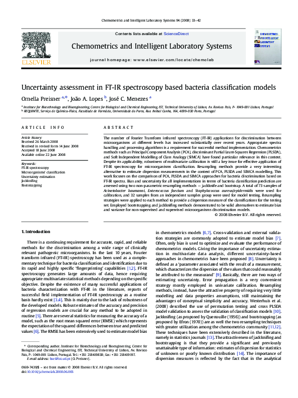 (PDF) Uncertainty assessment in FT-IR spectroscopy based bacteria classification models | Joao ...