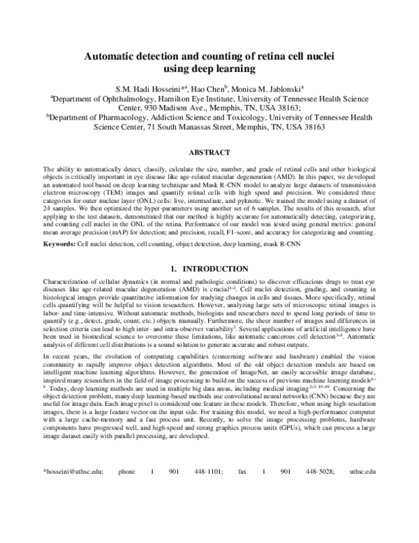 (PDF) Automatic detection and counting of retina cell nuclei using deep learning | Monica ...