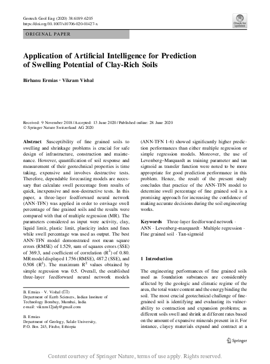 (PDF) Application of Artificial Intelligence for Prediction of Swelling Potential of Clay-Rich Soils