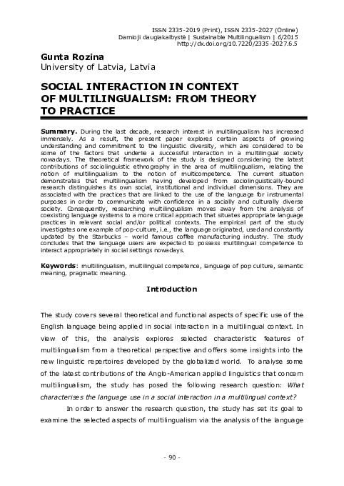 (PDF) Social Interaction in Context of Multilingualism: From Theory to Practice