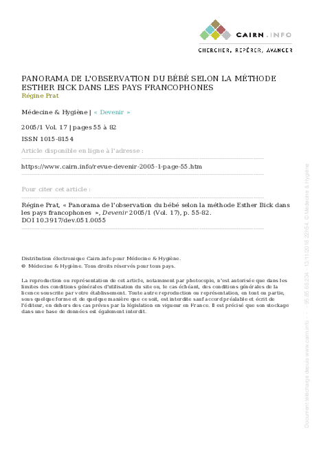 (PDF) Panorama de l'observation du bébé selon la méthode Esther Bick ...