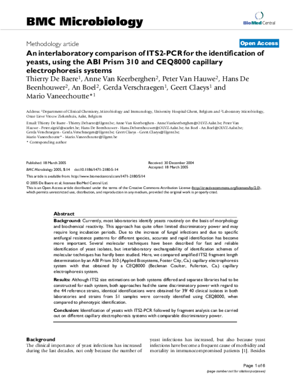 (PDF) An interlaboratory comparison of ITS2-PCR for the identification ...