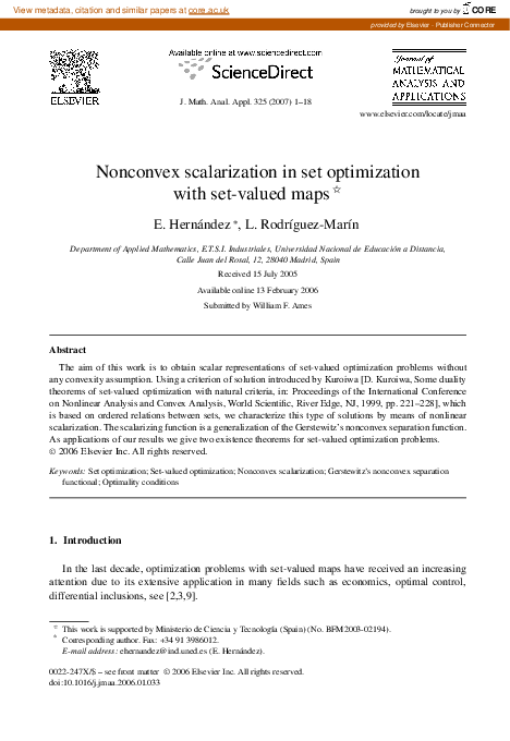 (PDF) Nonconvex scalarization in set optimization with set-valued maps