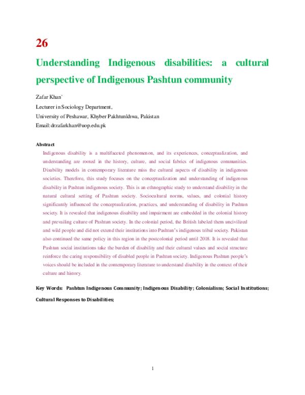 (PDF) Understanding Indigenous disabilities: a cultural perspective of ...