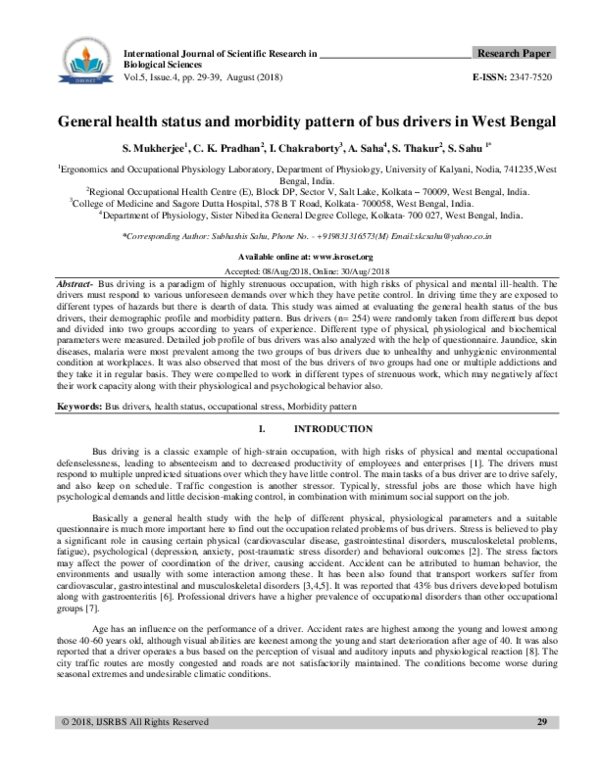 General health status and morbidity pattern of bus drivers in West Bengal