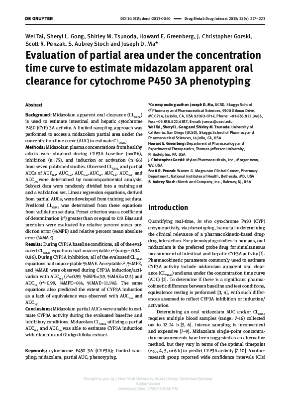 (PDF) Evaluation of partial area under the concentration time curve to ...