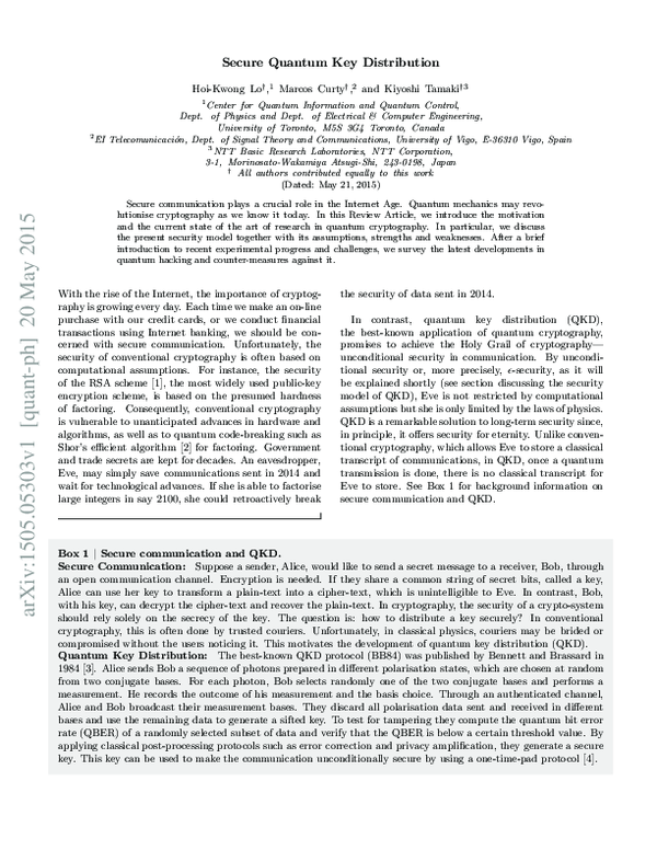 (PDF) Secure quantum key distribution