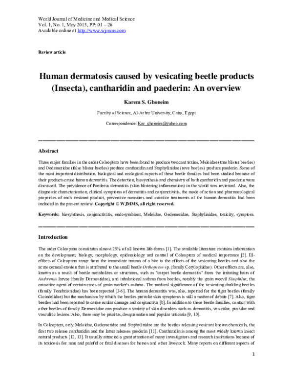 (PDF) Human dermatosis caused by vesicating beetle products (Insecta ...