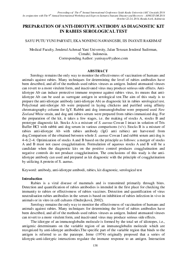 (PDF) Preparation of Anti-Idiotype Antibody as Diagnostic Kit in Rabies ...