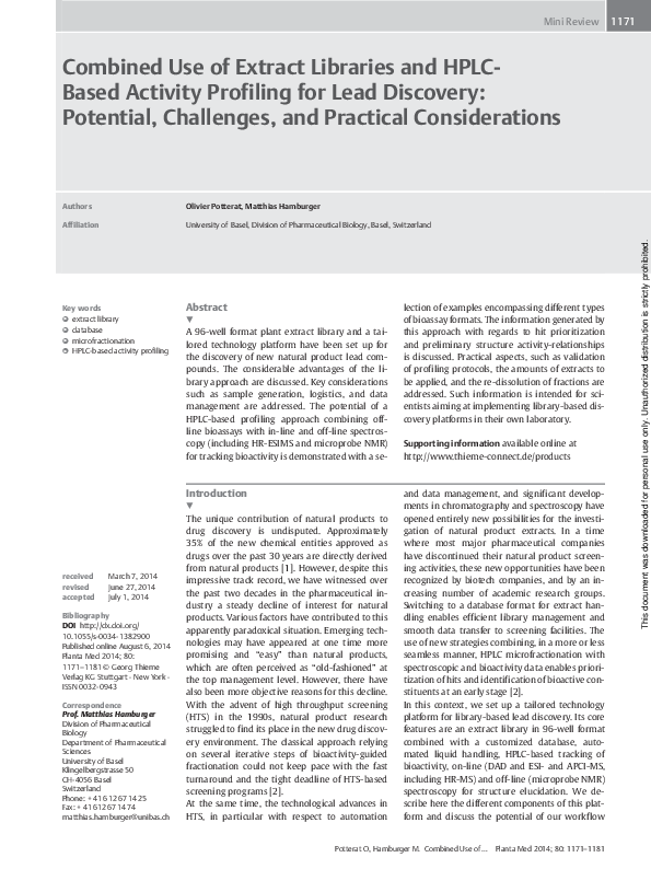 (PDF) Combined use of extract libraries and HPLC-based activity ...
