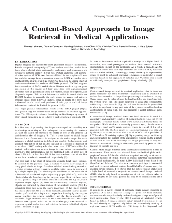 (PDF) IRMA - a content-based approach to Image Retrieval in Medical ...