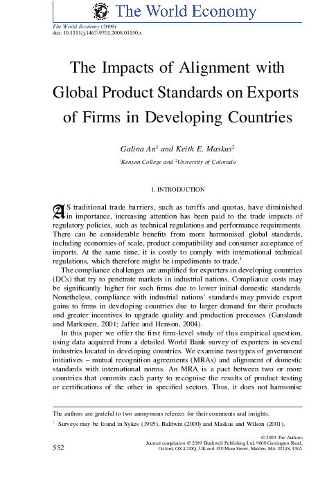 (PDF) The Impacts of Alignment with Global Product Standards on Exports ...