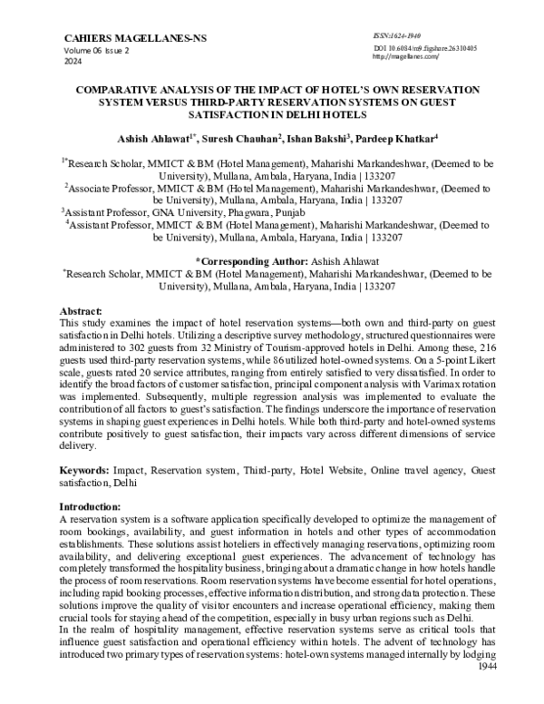 (PDF) COMPARATIVE ANALYSIS OF THE IMPACT OF HOTEL'S OWN RESERVATION ...