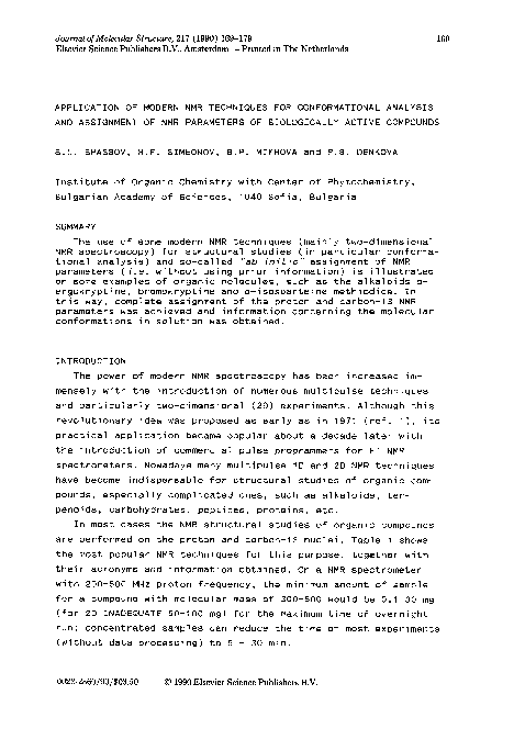 (PDF) Application of modern NMR techniques for conformation analysis and assignment of NMR ...