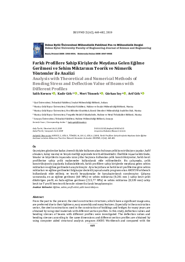 (PDF) Farklı Profillere Sahip Kirişlerde Meydana Gelen Eğilme Gerilmesi ve Sehim Miktarının ...