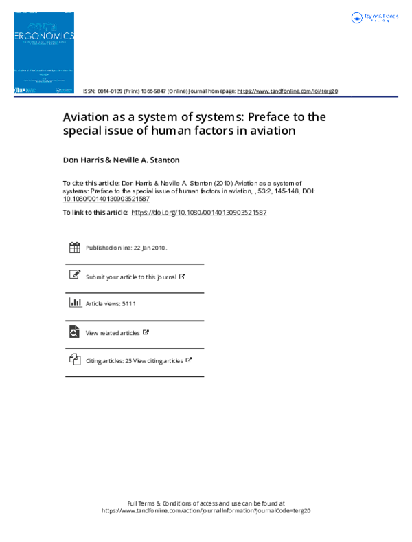 (PDF) Aviation as a system of systems: Preface to the special issue of ...