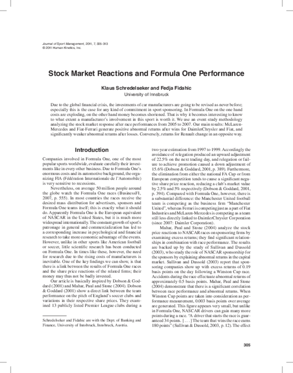 (PDF) Stock Market Reactions and Formula One Performance