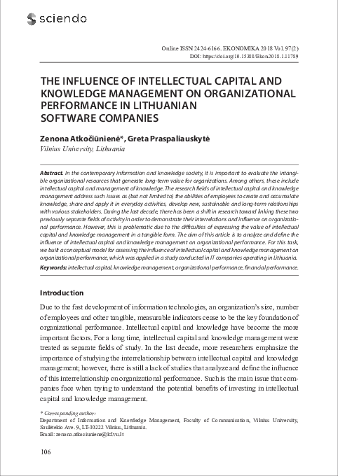 (PDF) The Influence of Intellectual Capital and Knowledge Management on Organizational ...