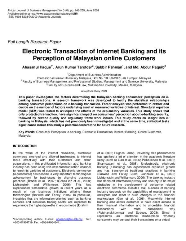 (PDF) Electronic Transaction of Internet Banking and its Perception of Malaysian online Customers