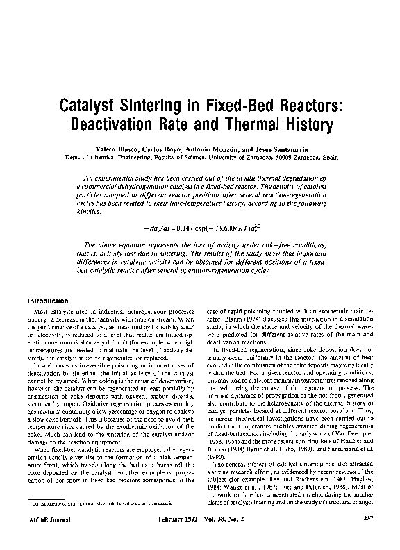 (PDF) Catalyst sintering in fixed‐bed reactors: Deactivation rate and ...