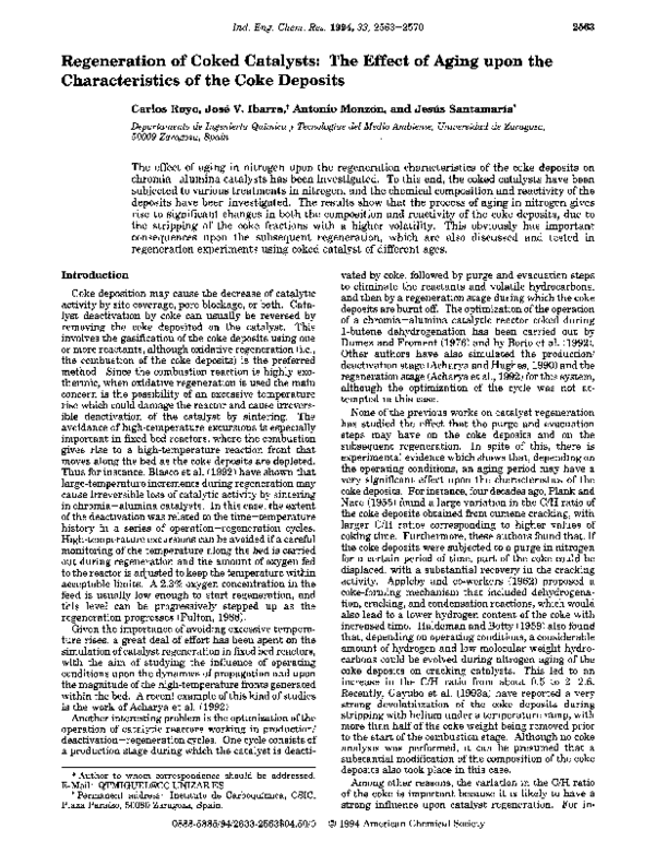 (PDF) Regeneration of Coked Catalysts: The Effect of Aging upon the ...