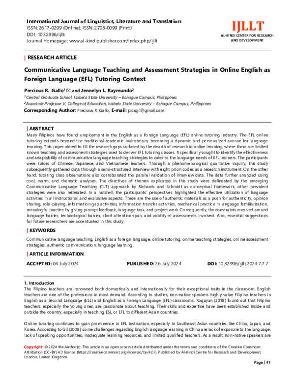 (PDF) Communicative Language Teaching and Assessment Strategies in ...