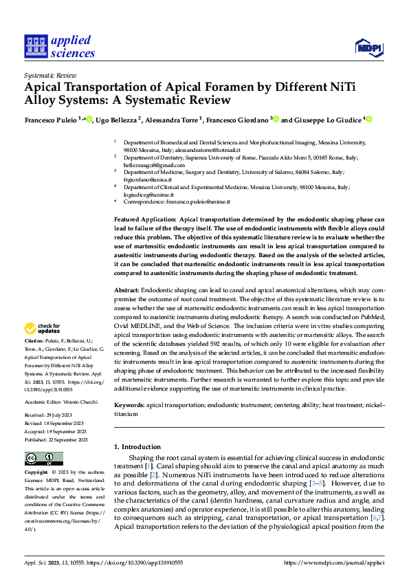 (PDF) Apical Transportation of Apical Foramen by Different NiTi Alloy ...