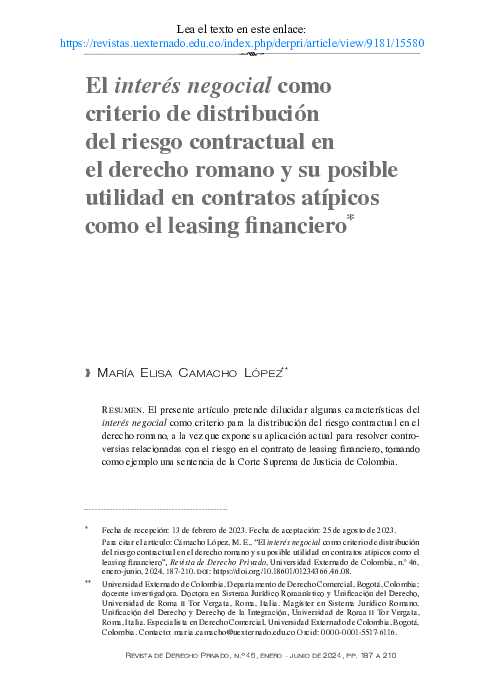 (PDF) El interés negocial como criterio de distribución del riesgo ...