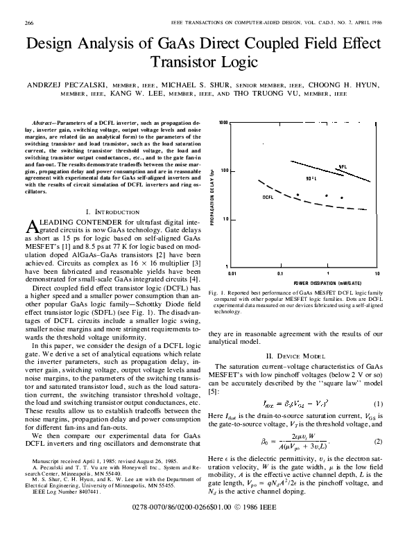 (PDF) Design Analysis of GaAs Direct Coupled Field Effect Transistor Logic